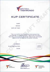 KUP Grading Certificate Order Form - British Taekwondo